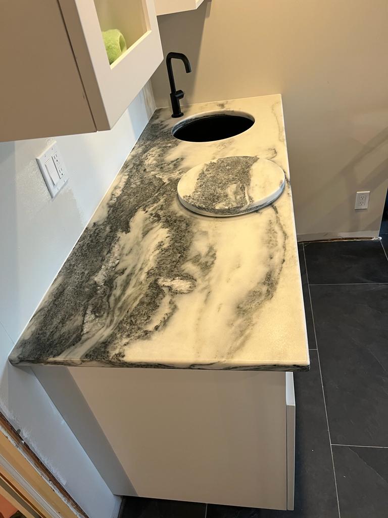 Custom Stone Bathroom Vanity Countertop Install | Berlin, CT